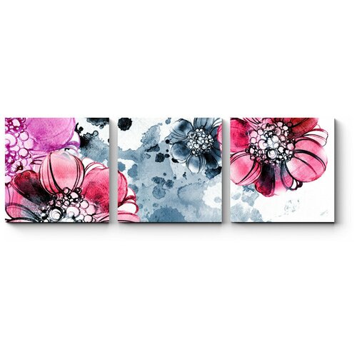 Модульная картина Винтажные романтические цветы, акварель 200x67