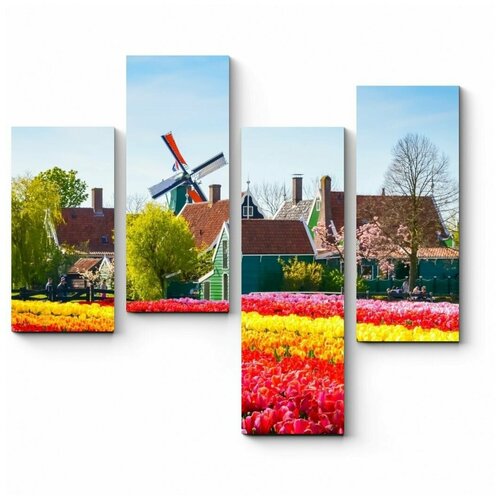 Модульная картина Тюльпановое поле, Амстердам 114x107