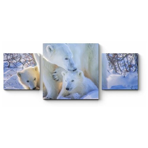 Модульная картина Семейная прогулка полярных медведей 180x77