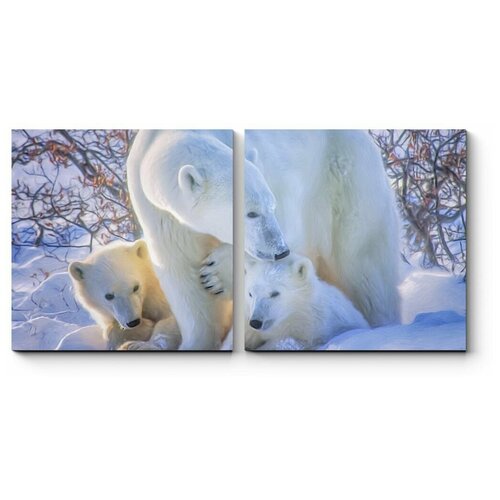 Модульная картина Семейная прогулка полярных медведей 80x40