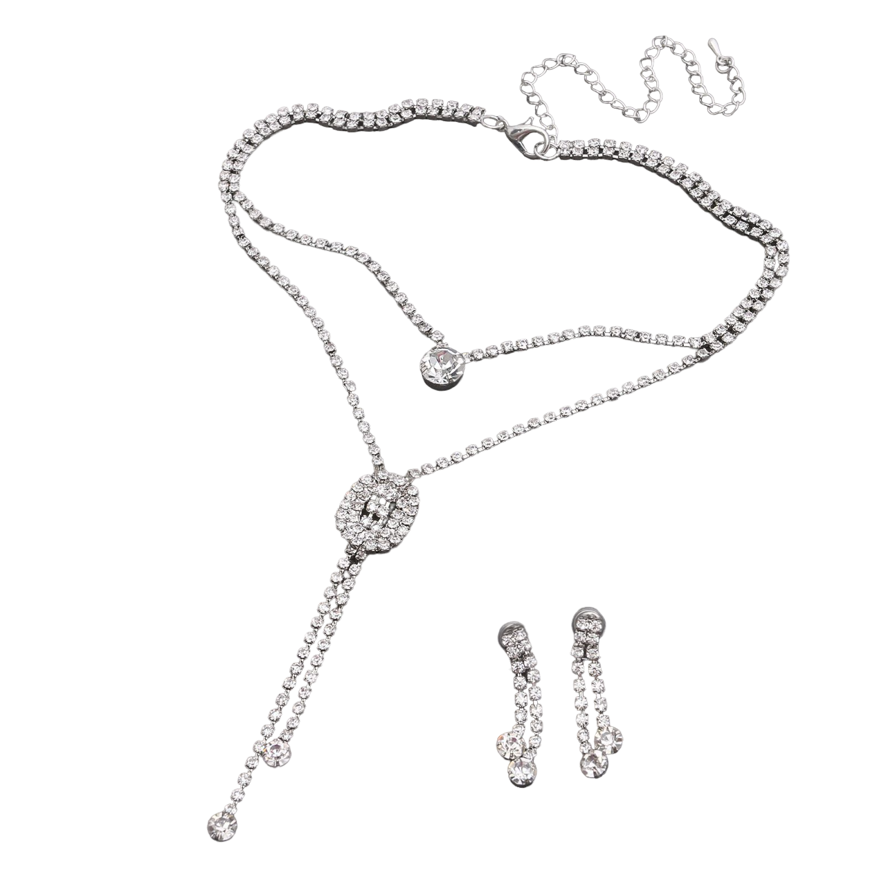 Гарнитур 2 предмета: серьги, кулон "Жаклин" дуэт, овал, цвет белый в серебре, 45см