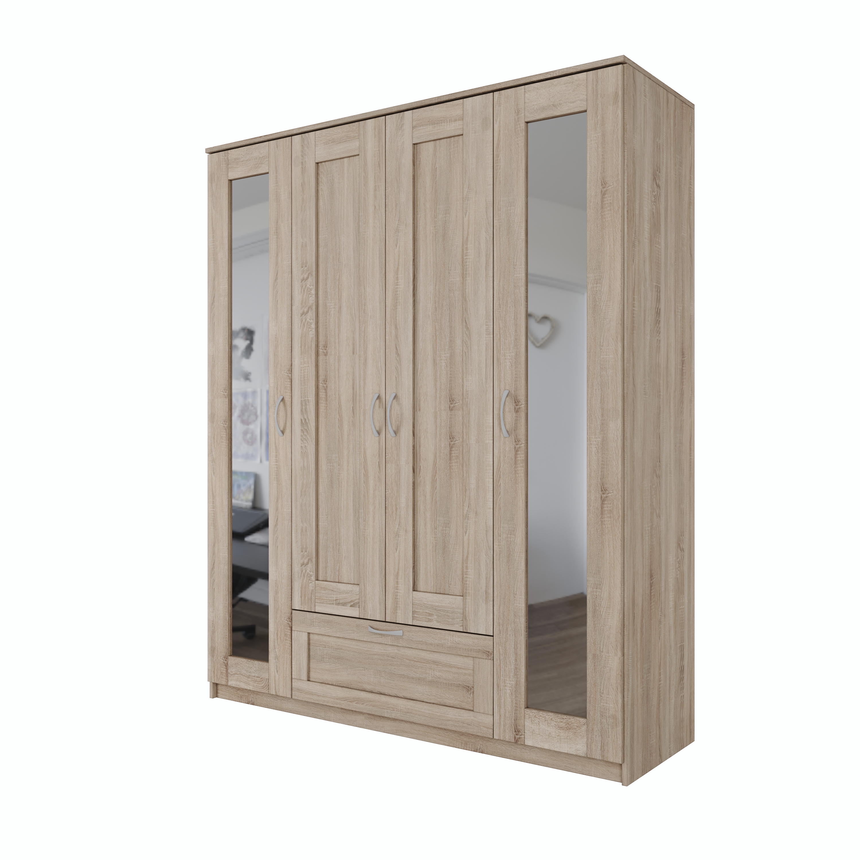 Шкаф комбинированный Шведский Стандарт Сириус (4 двери и 1 ящик, с 2 зеркалами) Сонома