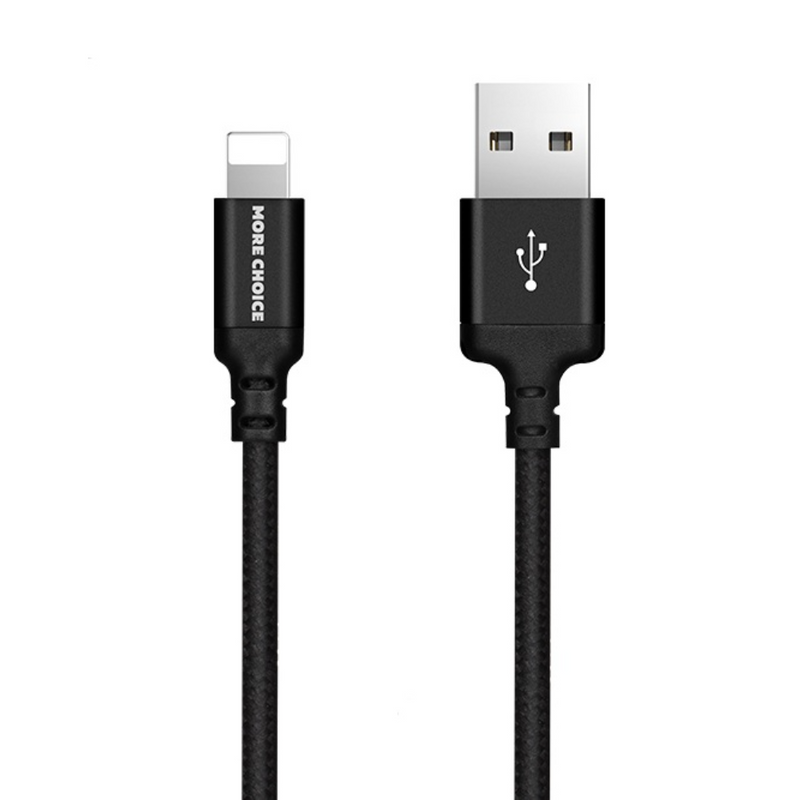 Дата-кабель More choice K12i USB 2.1A для Lightning 8-pin нейлон 1м Black