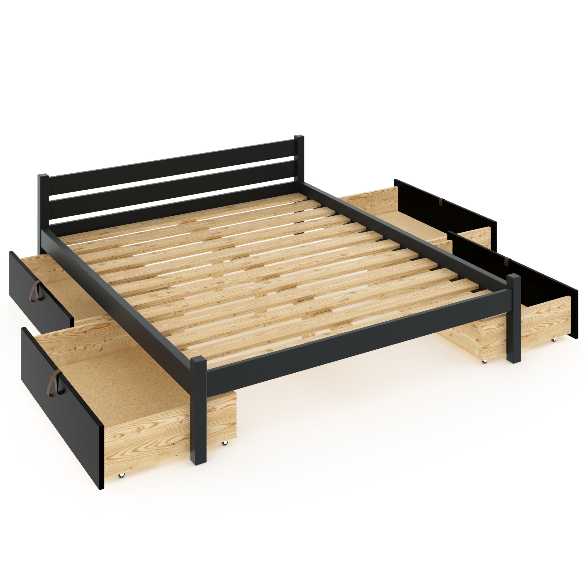 Кровать Solarius Классика с реечным основанием 200х150 с 4 выкатными ящиками, антрацит