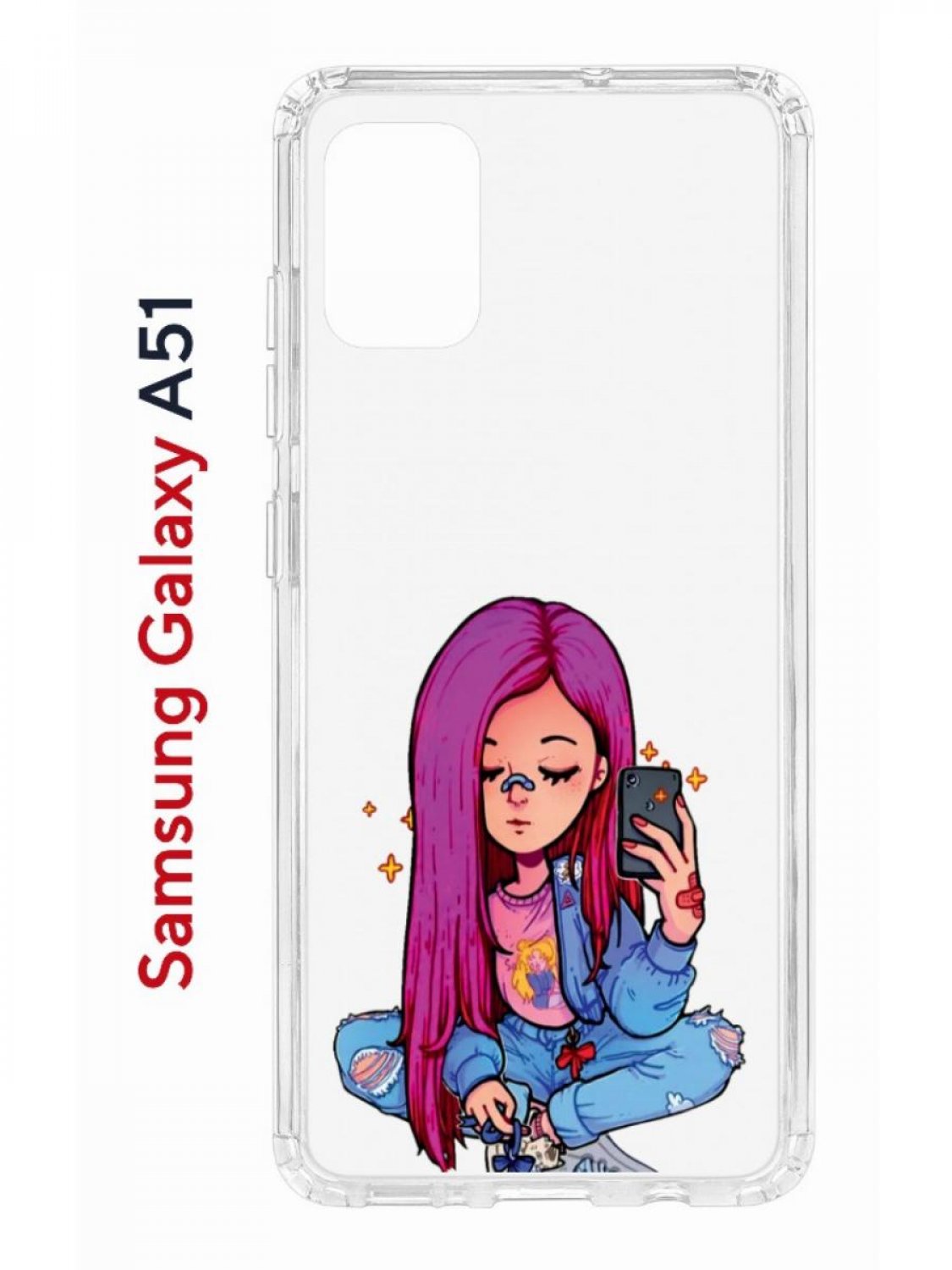 Чехол на Samsung Galaxy A51 с принтом Kruche Print Pink Hair, противоударный бампер