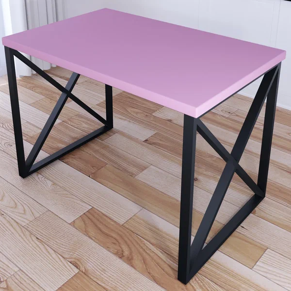 Стол кухонный Solarius Loft с крестообразными ножками 100х70х75, розовый с черными ножками
