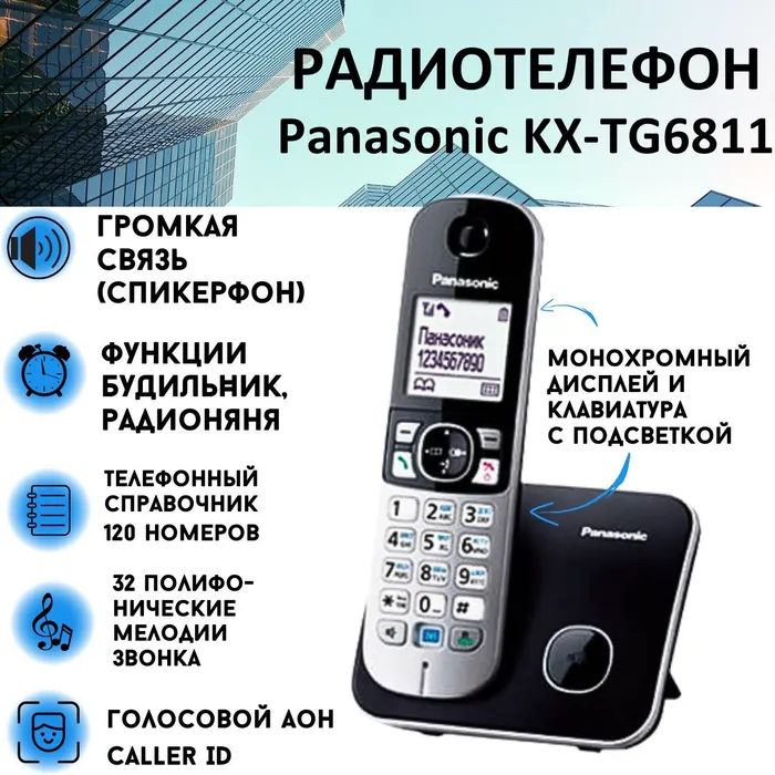 DECT телефон Panasonic KX-TG6811RUB серебристый, черный