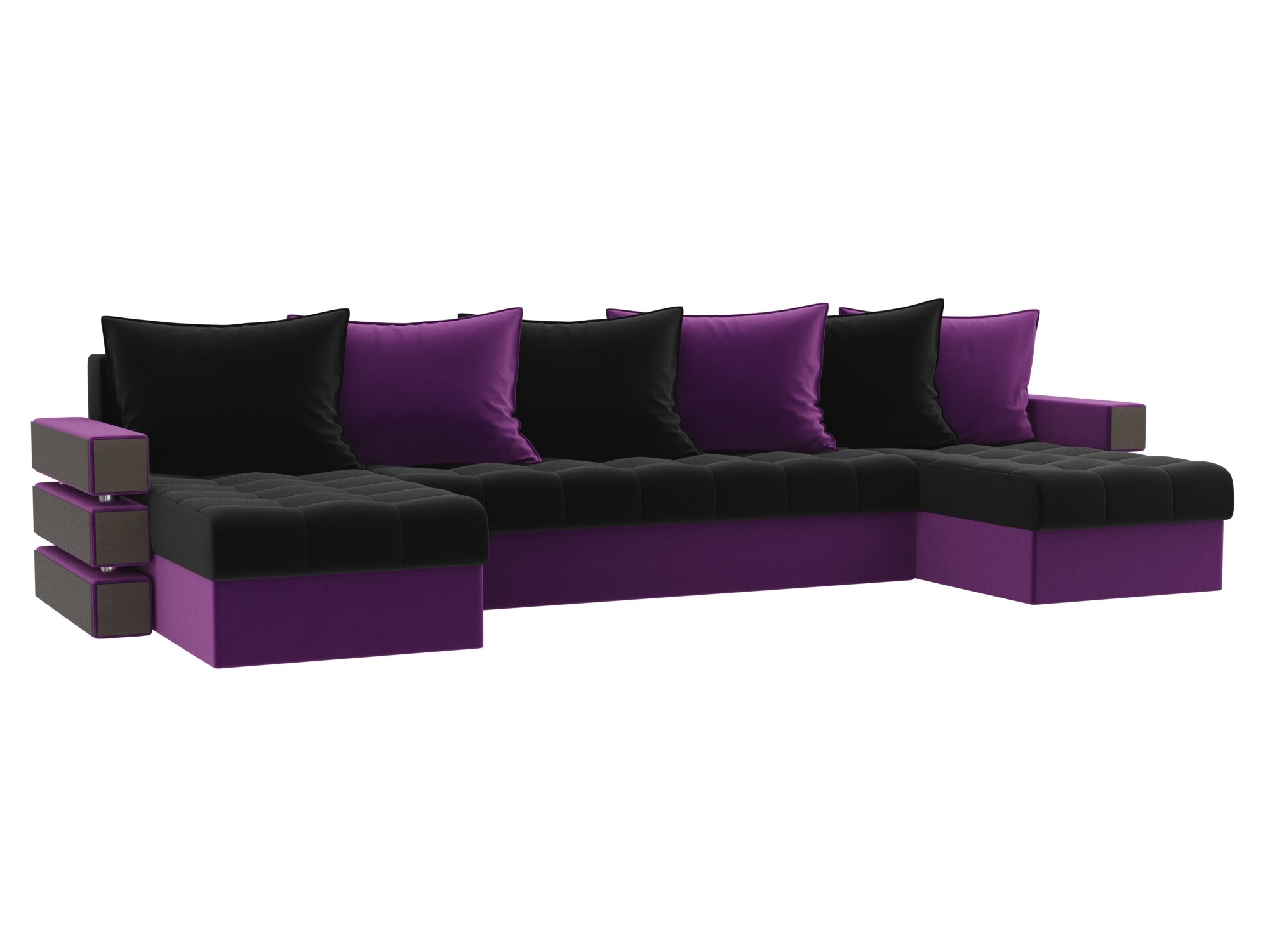 П-образный диван Венеция микровельвет черный/фиолетовый