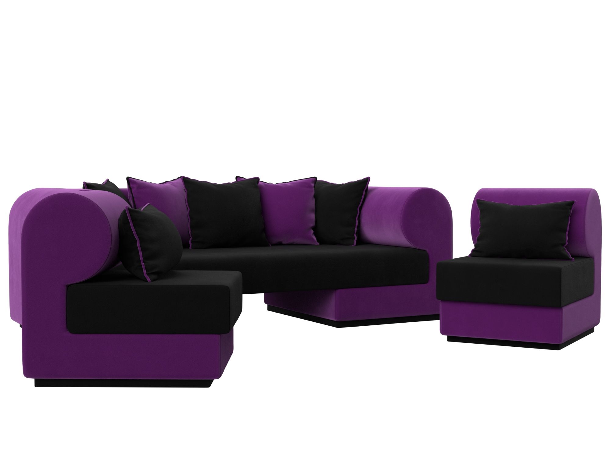 Набор Кипр-3 (диван, 2 кресла) микровельвет черный/фиолетовый