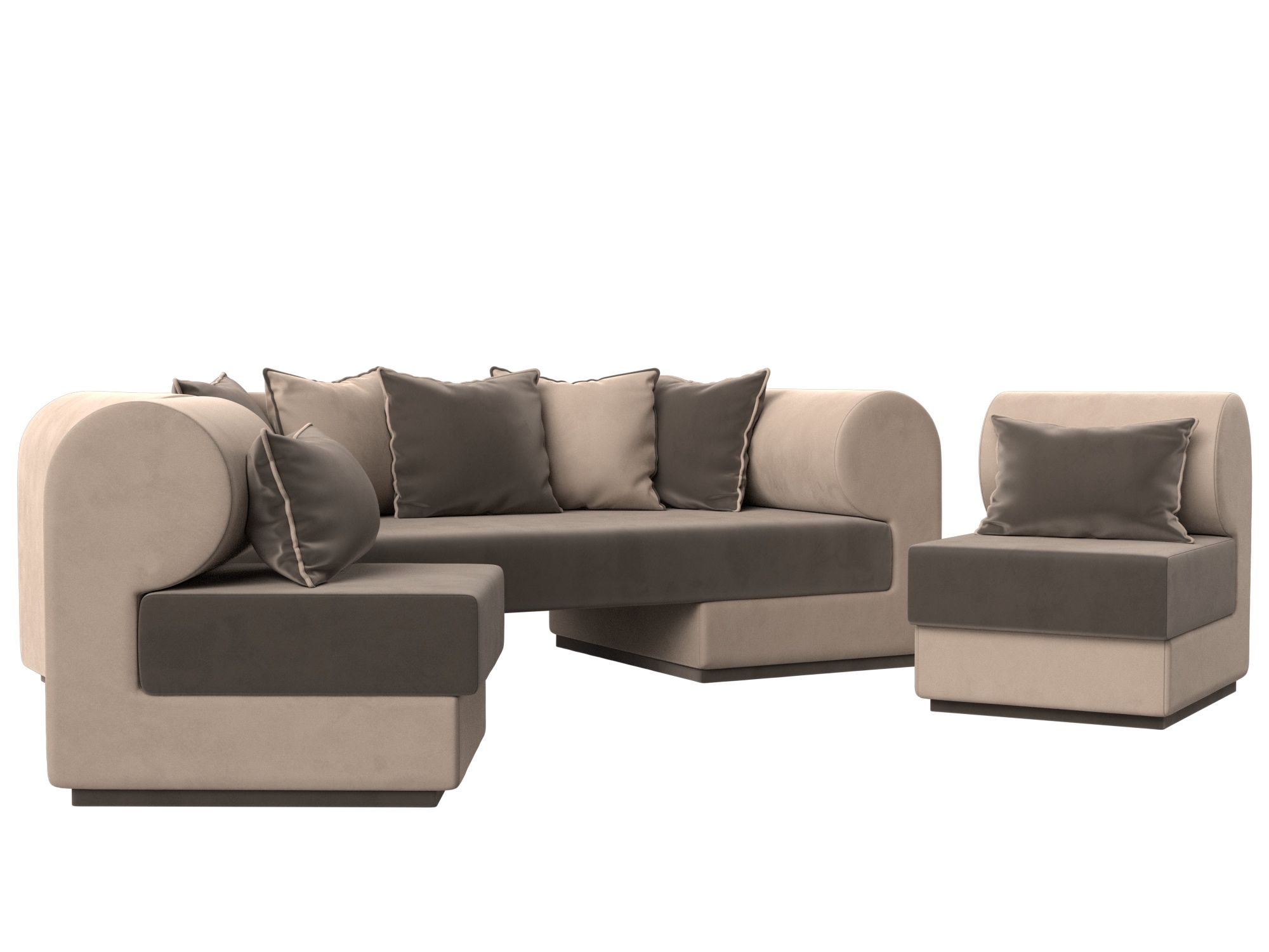 Набор Кипр-3 (диван, 2 кресла) велюр коричневый/бежевый