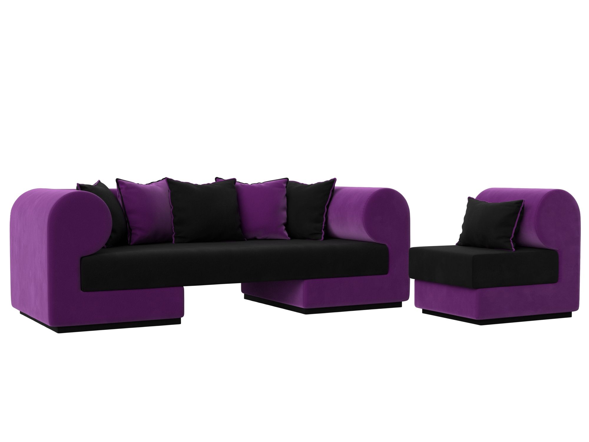 Набор Кипр-2 (диван, кресло) микровельвет черный/фиолетовый