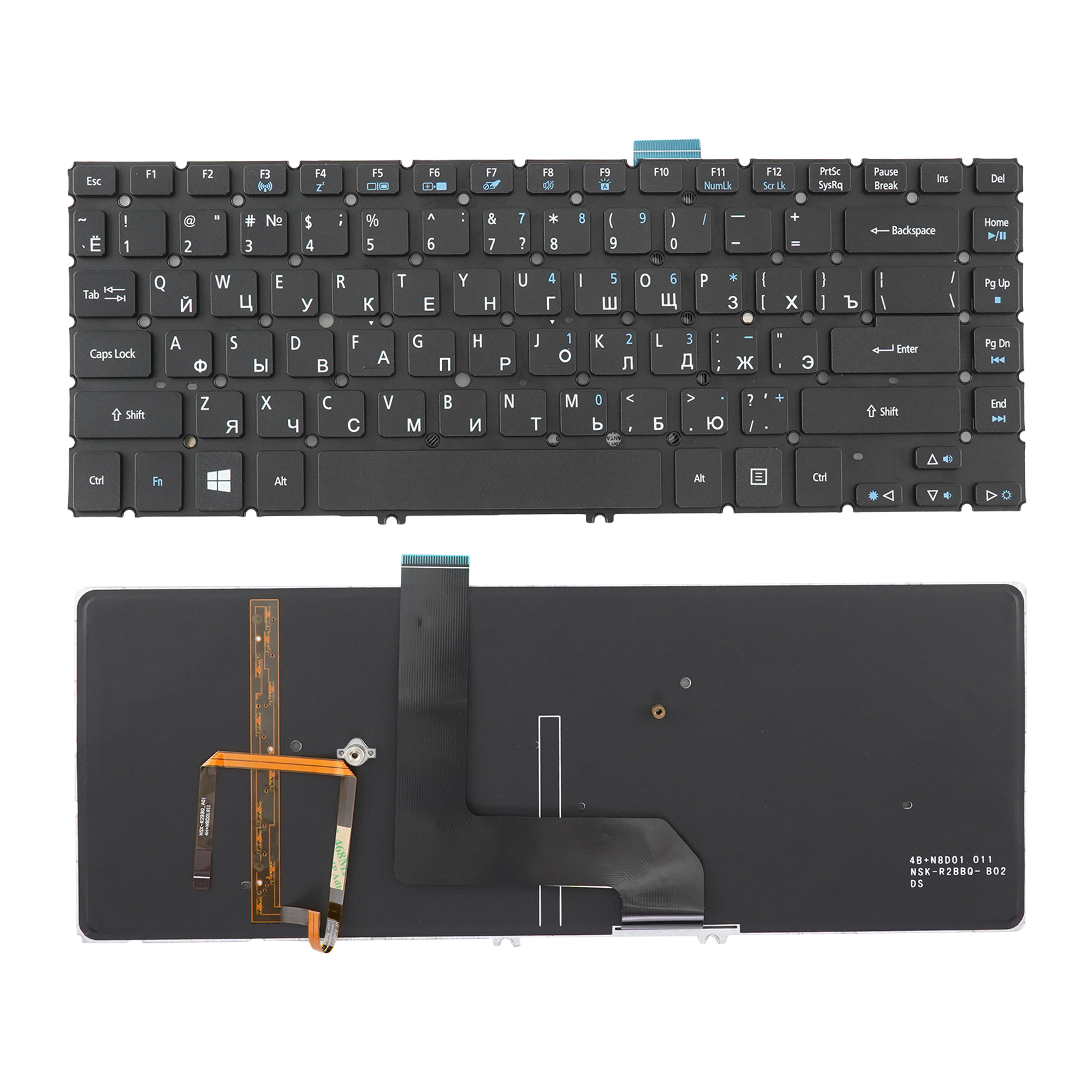 Клавиатура Azerty для ноутбука Acer Aspire M5-481T черная без рамки с подсветкой