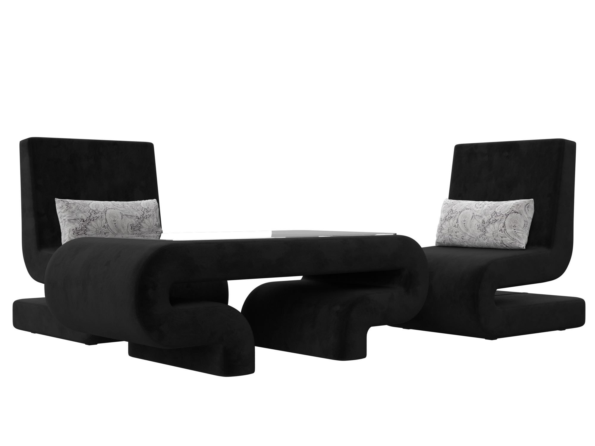 Набор Волна-3 (стол, 2 кресла) велюр черный