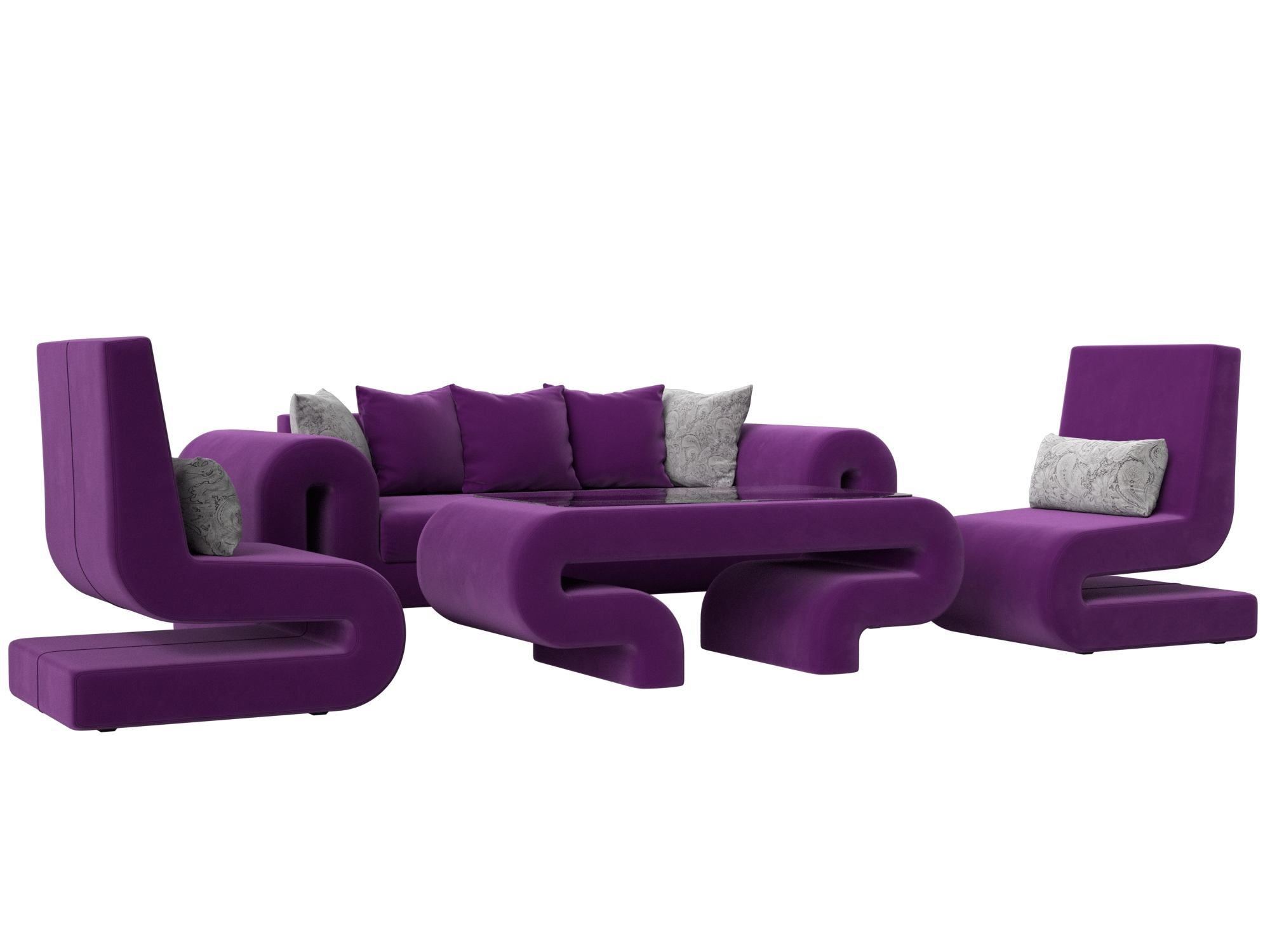 Набор Волна-2 (стол, диван, 2 кресла) микровельвет фиолетовый