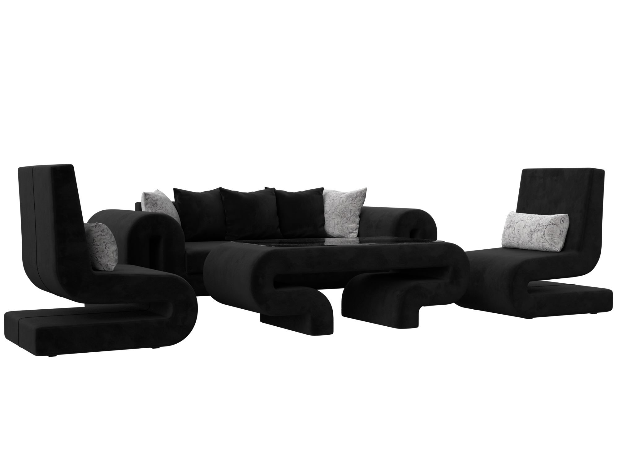Набор Волна-2 (стол, диван, 2 кресла) велюр черный