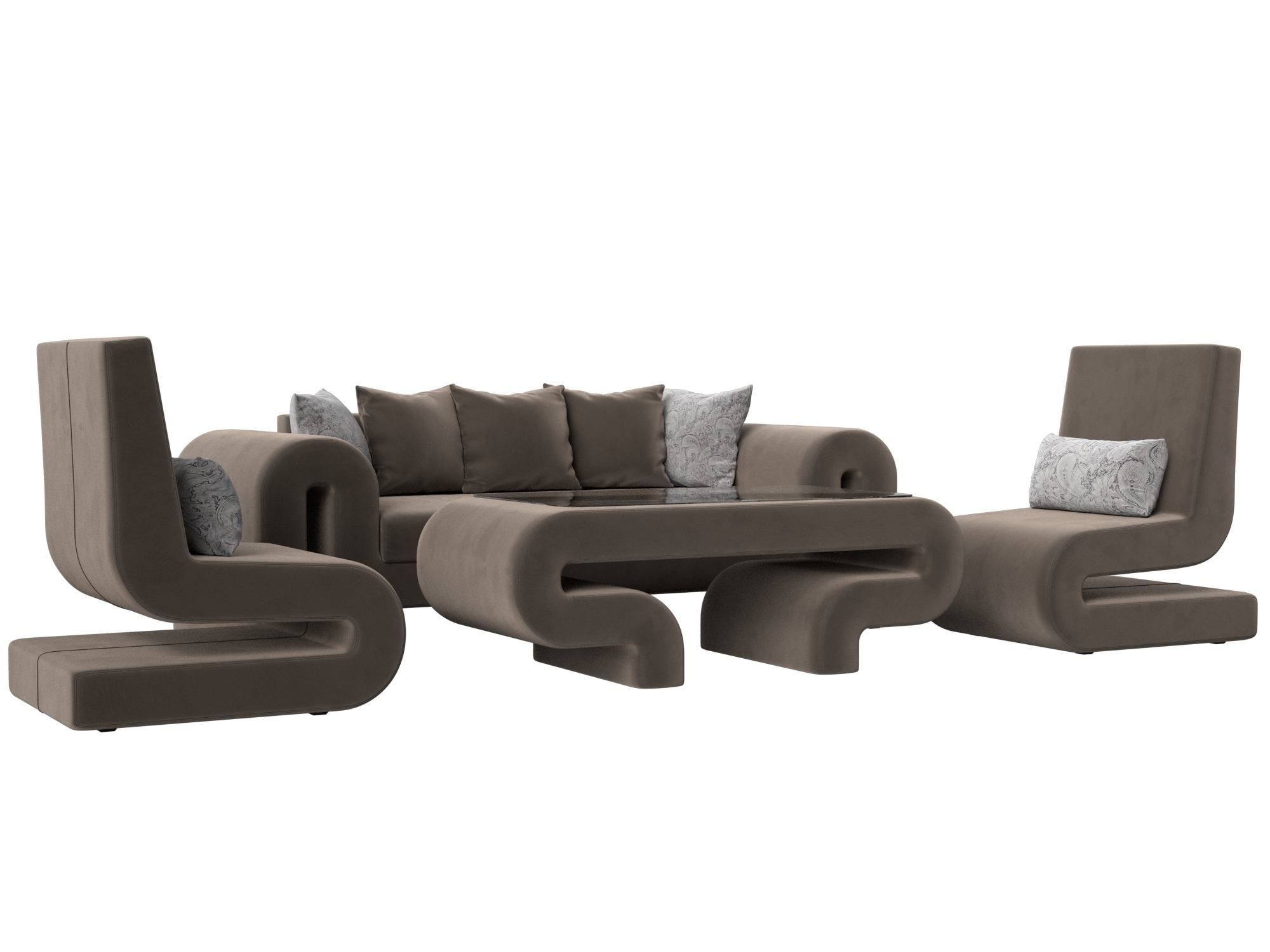 Набор Волна-2 (стол, диван, 2 кресла) велюр коричневый