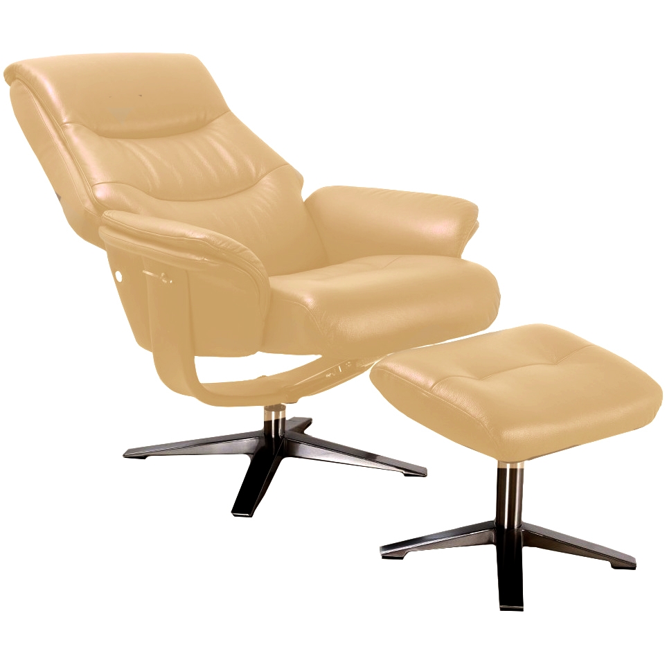 Кресло реклайнер механическое Falto Relax Boss 7826A с пуфом для ног - бежевое (кожа)
