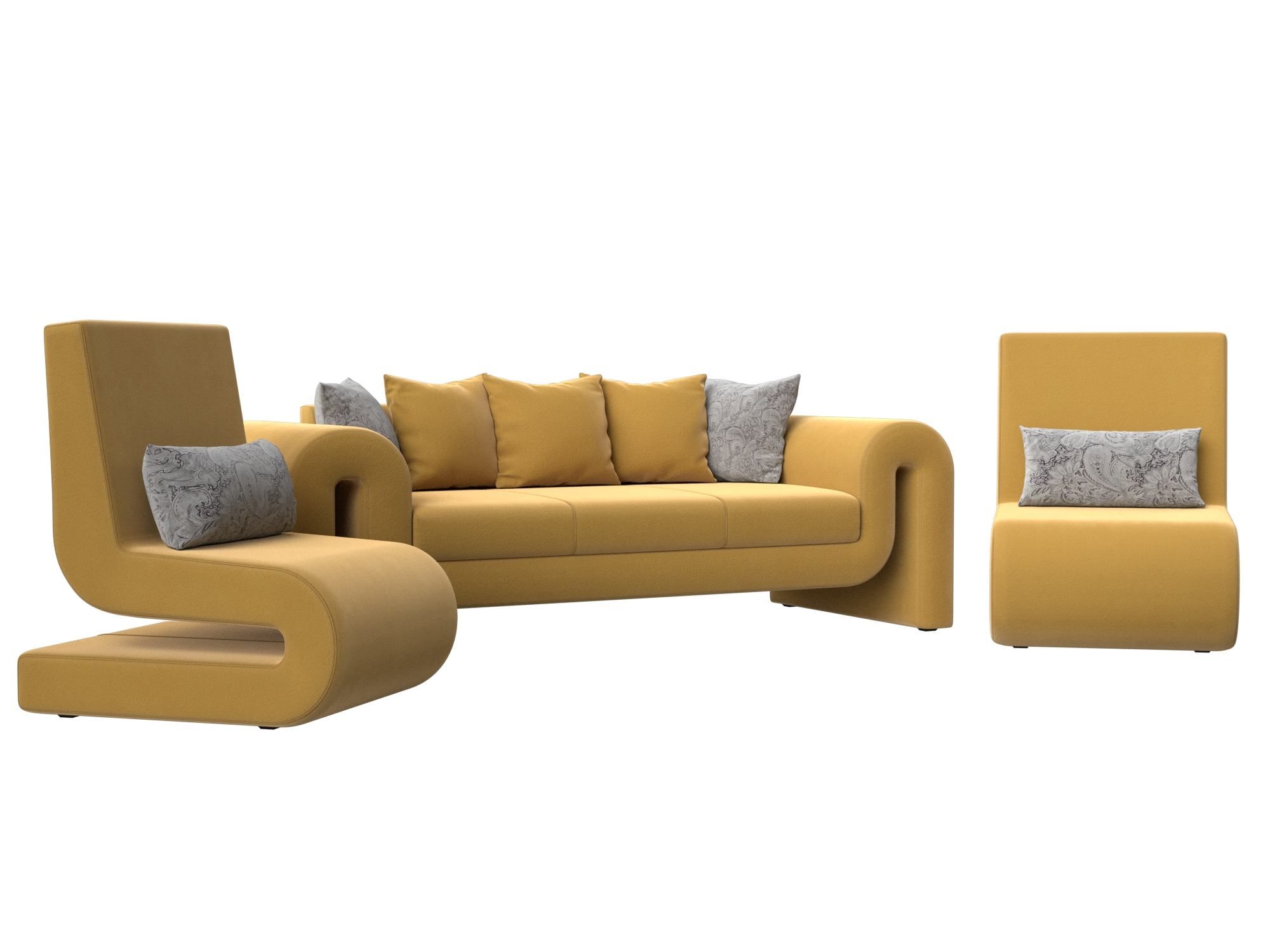 Набор Волна-1 (диван, 2 кресла) микровельвет желтый