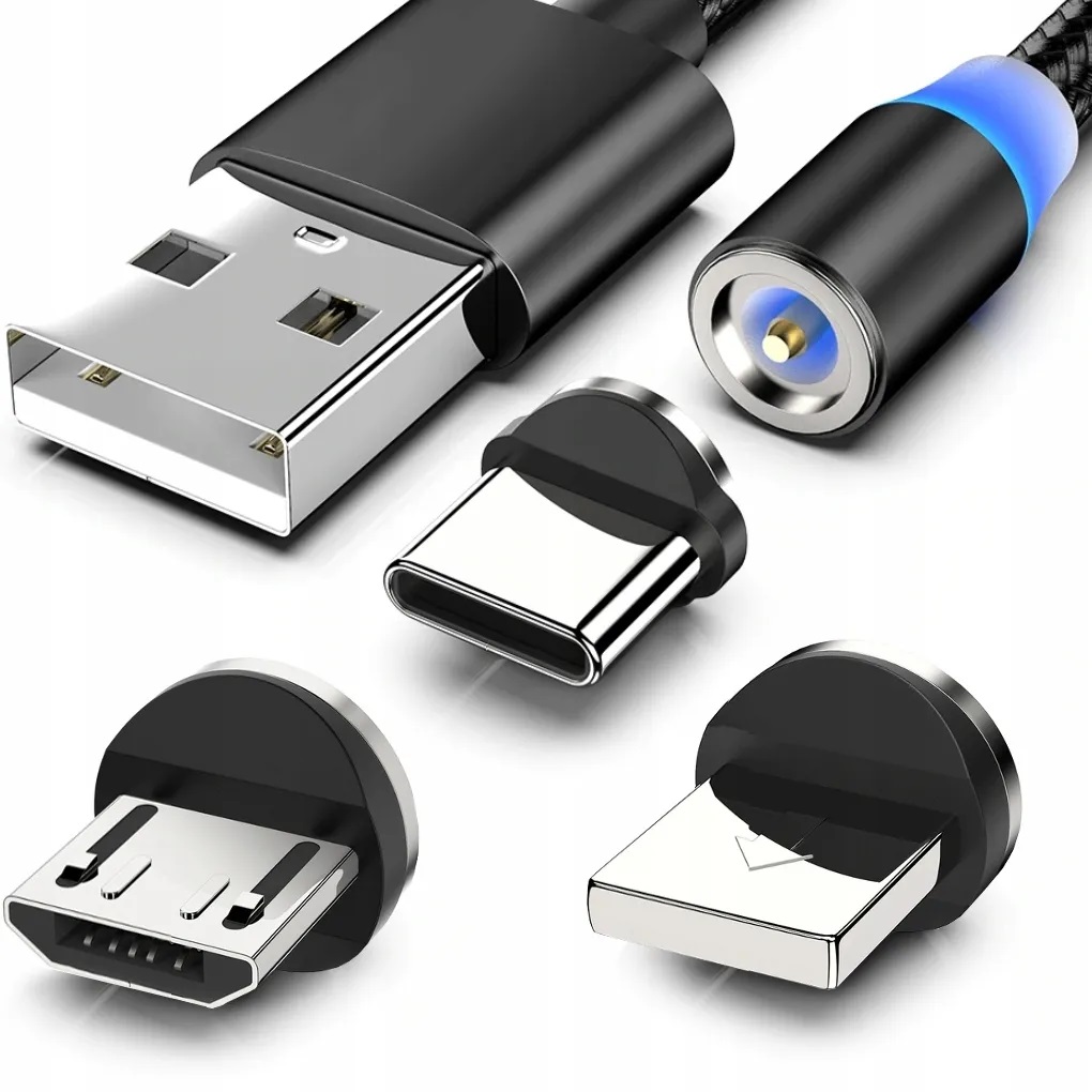 Кабель USB магнитный / 3 разъема юсб / micro usb, type C, lightning / черный