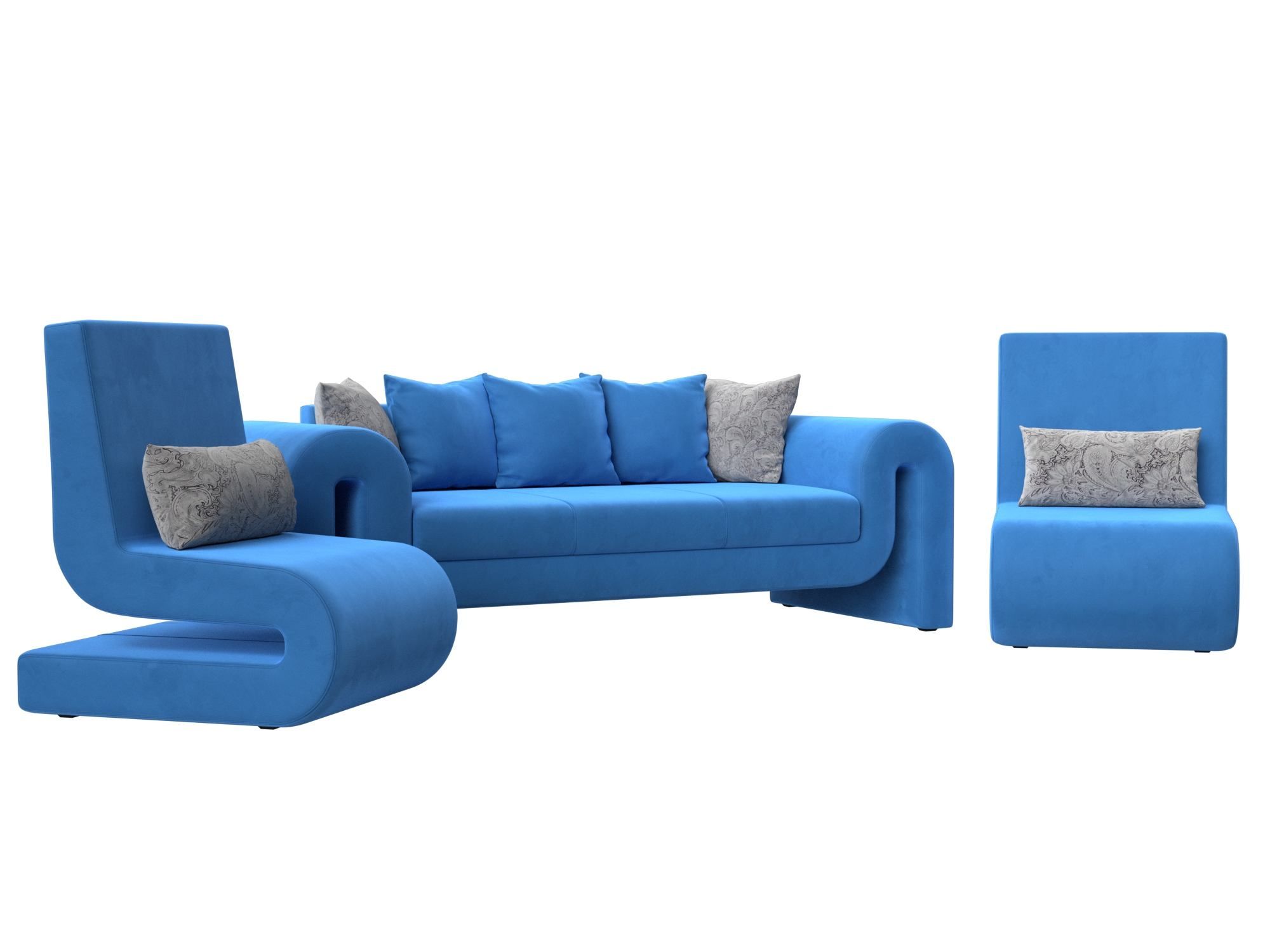 Набор Волна-1 (диван, 2 кресла) велюр голубой