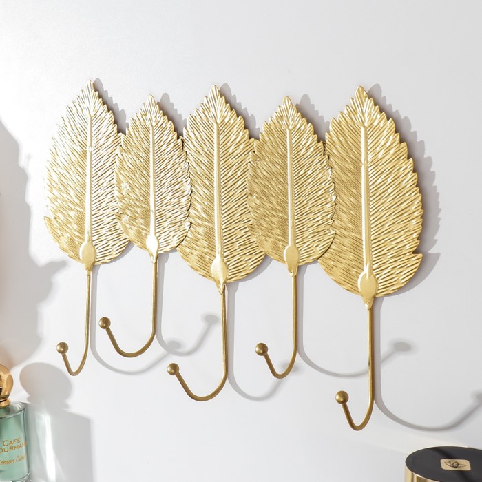 Крючки для одежды Листья шелковицы золотые 19х30,5 см