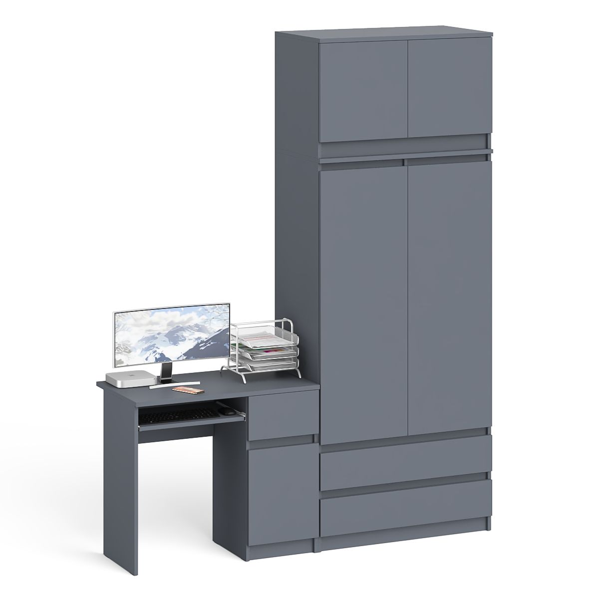 Стол компьютерный МС-1Пр со шкафом с антресолью СВК Мори графит, 180х50х234,2 см
