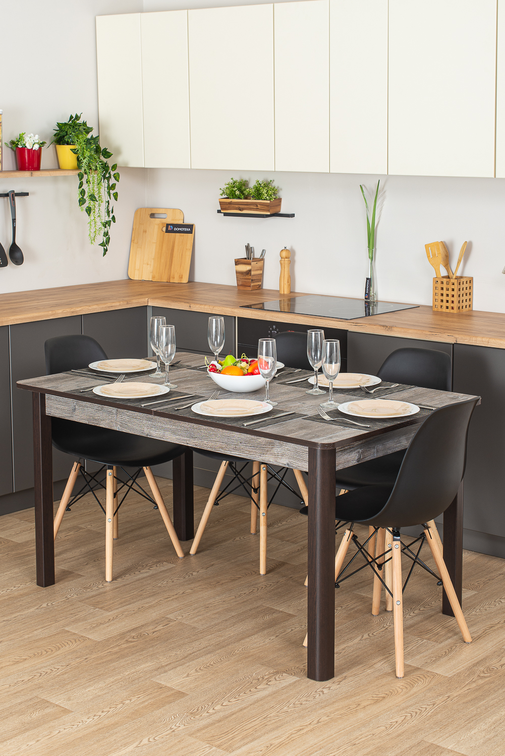 Стол кухонный раздвижной Домотека Джаз, серо-коричневый