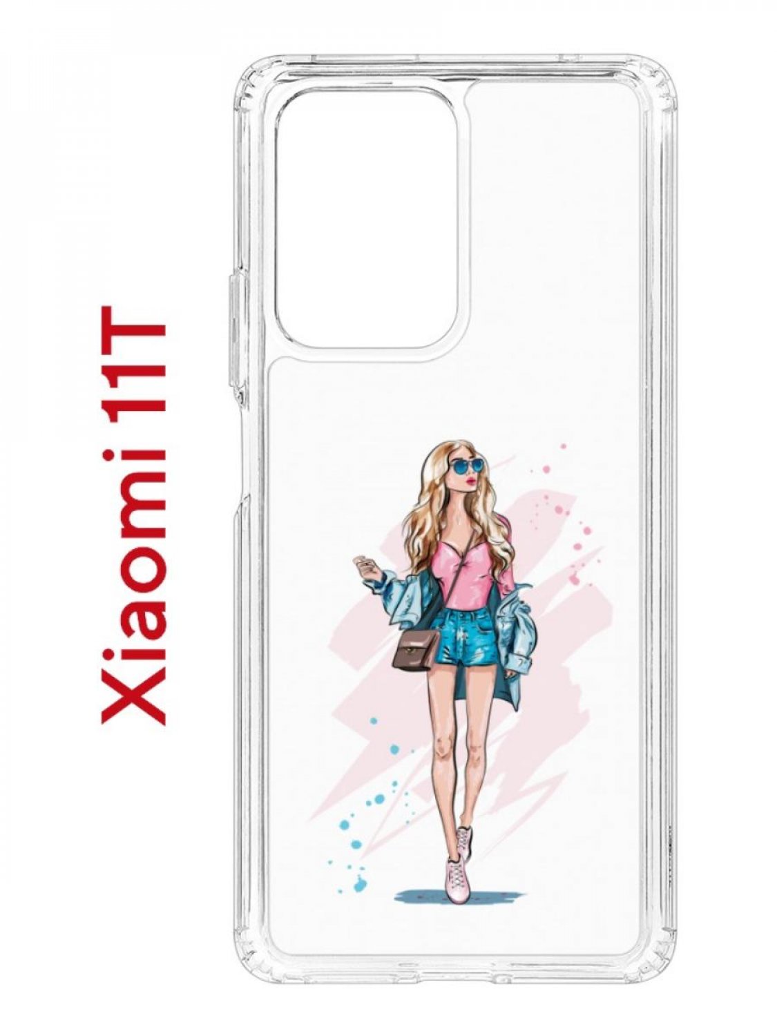 Чехол на Xiaomi 11T/11T Pro Kruche Print Fashion Girl,противоударный бампер с принтом