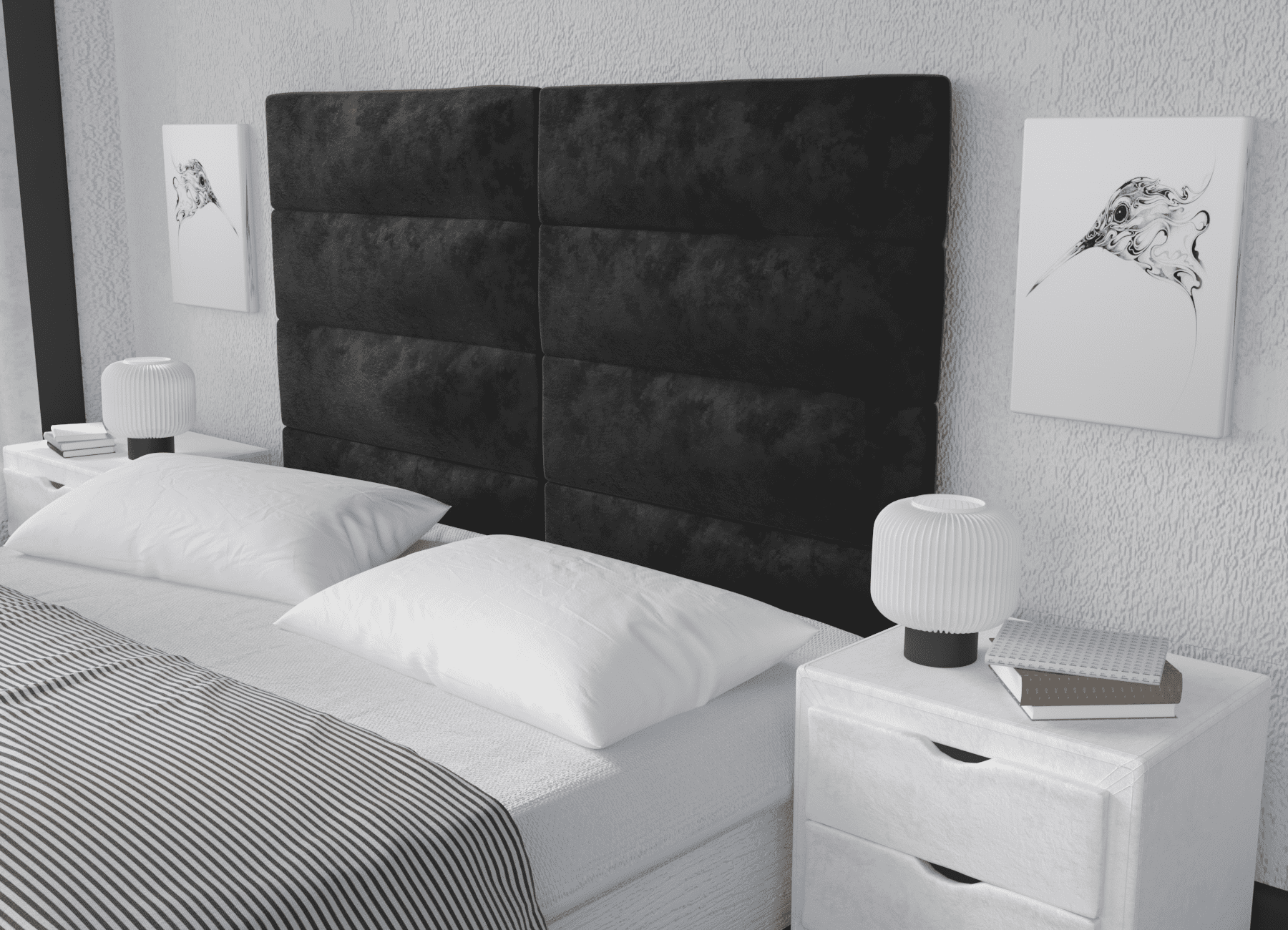 Изголовье для кровати Perfecto HOUSE 2 шт, 25х85 см, черный, велюр