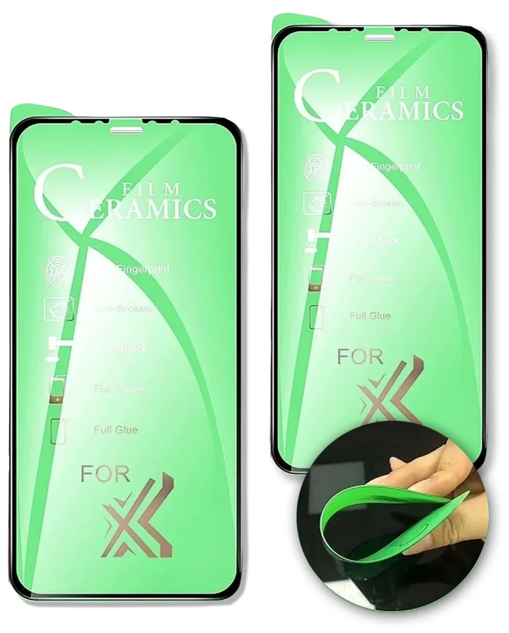 Гибкое защитное стекло Ceramics для Apple iphone X / Комплект 2шт / 9D на весь экран