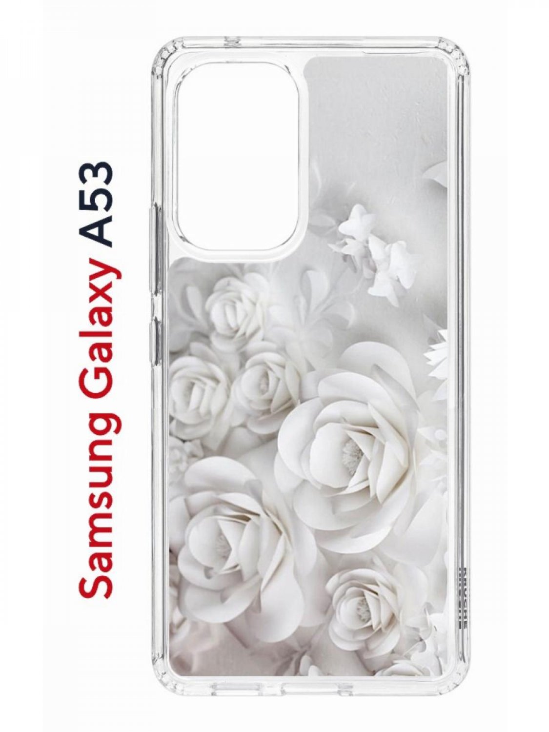 Чехол на Samsung A53 5G Kruche Print White roses,противоударный бампер,с защитой камеры