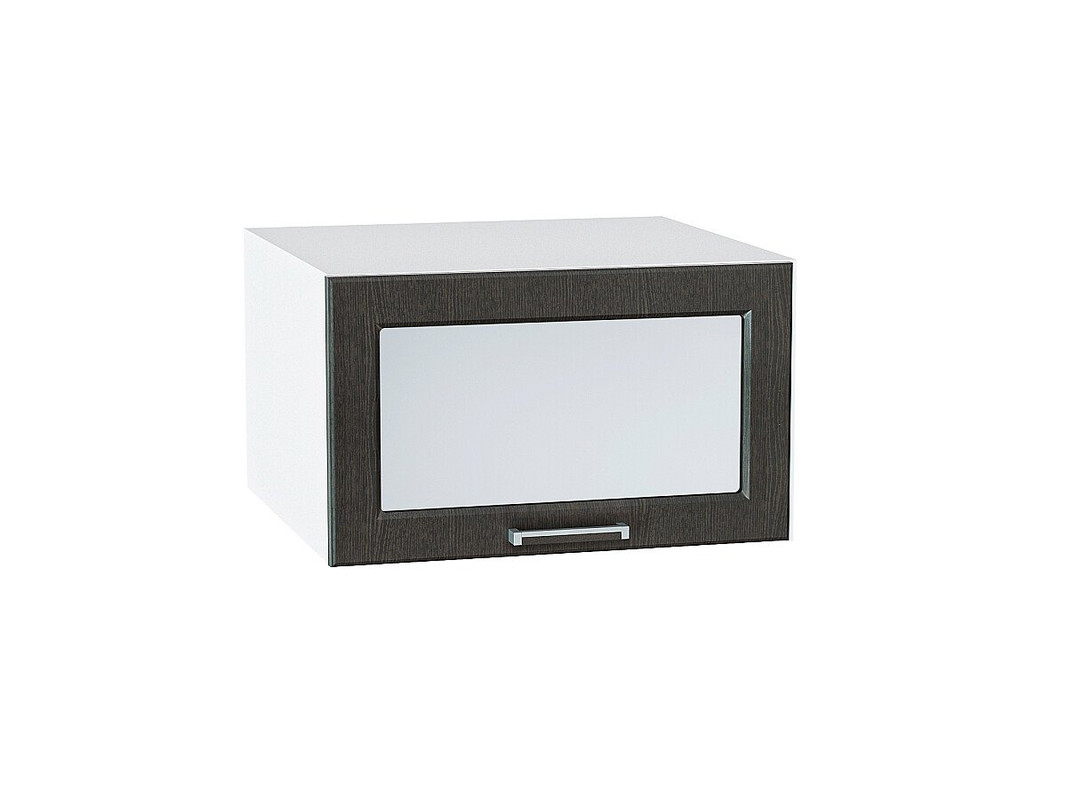 Навесной шкаф горизонтальный 610 со стеклом МС Прага Сурская мебель МДФ  Белый/Венге Ф86