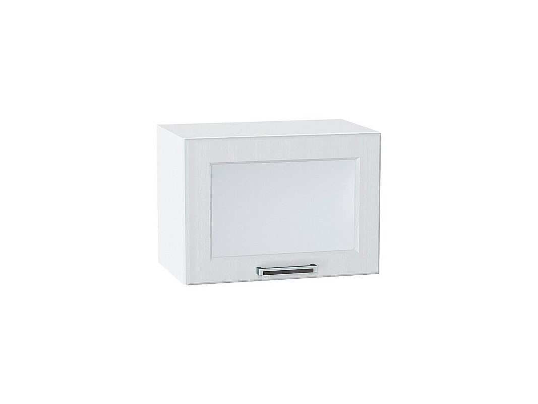 Навесной шкаф горизонтальный 500 со стеклом МС Прага Сурская МДФ  Белый/Белое дерево Ф84
