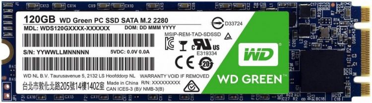 SSD накопитель WD Green M.2 2280 120 ГБ (WDS120G2G0B)