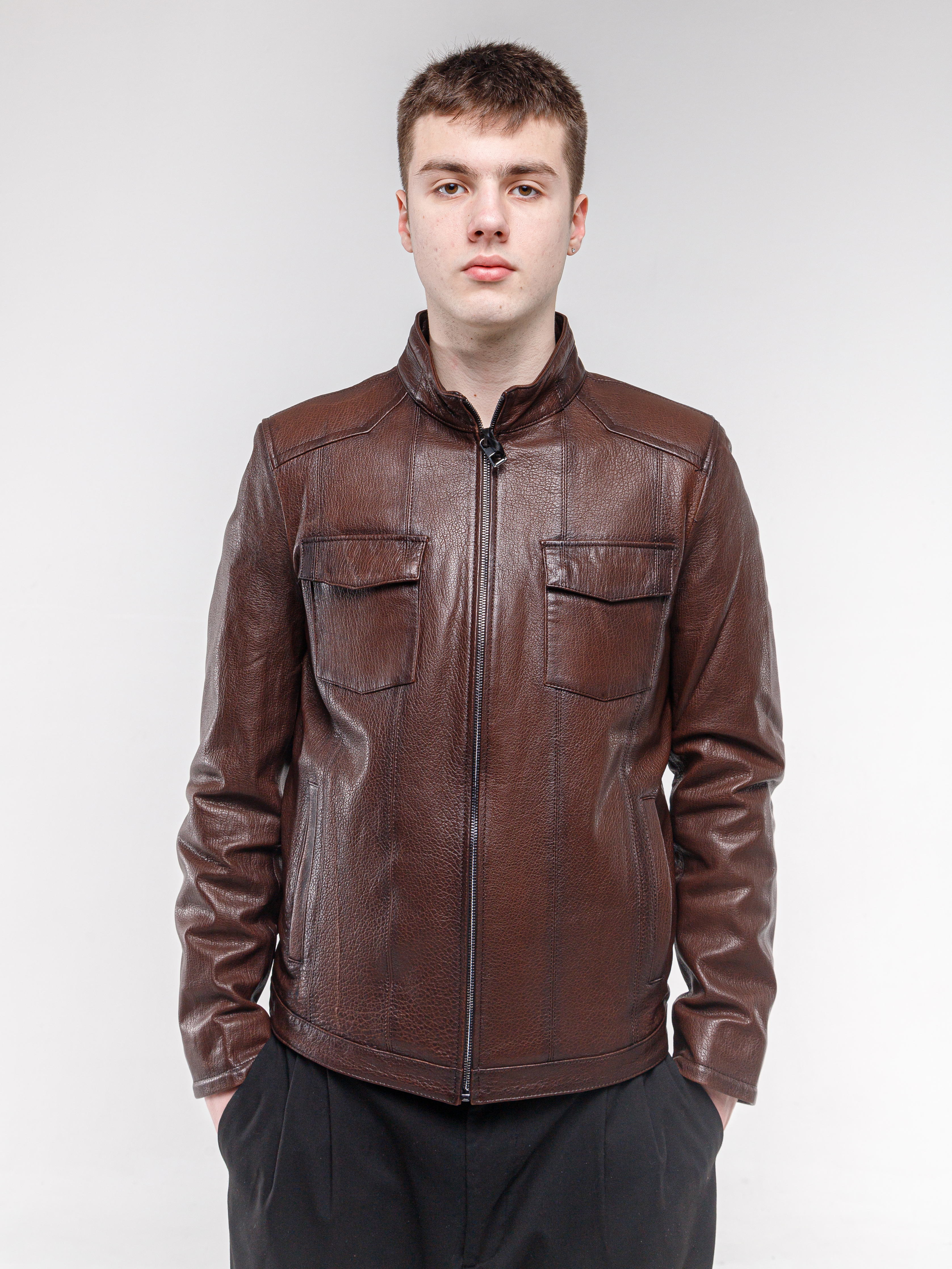 Кожаная куртка мужская NoBrand 1818 коричневая one size