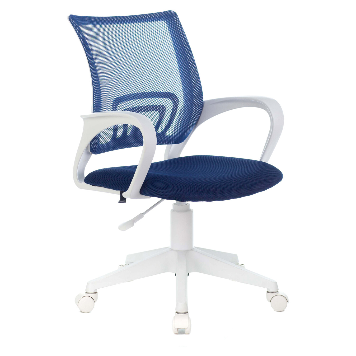 Кресло BRABIX "Fly MG-396W", с подлокотниками, пластик белый, сетка, темно-синее, 532399,