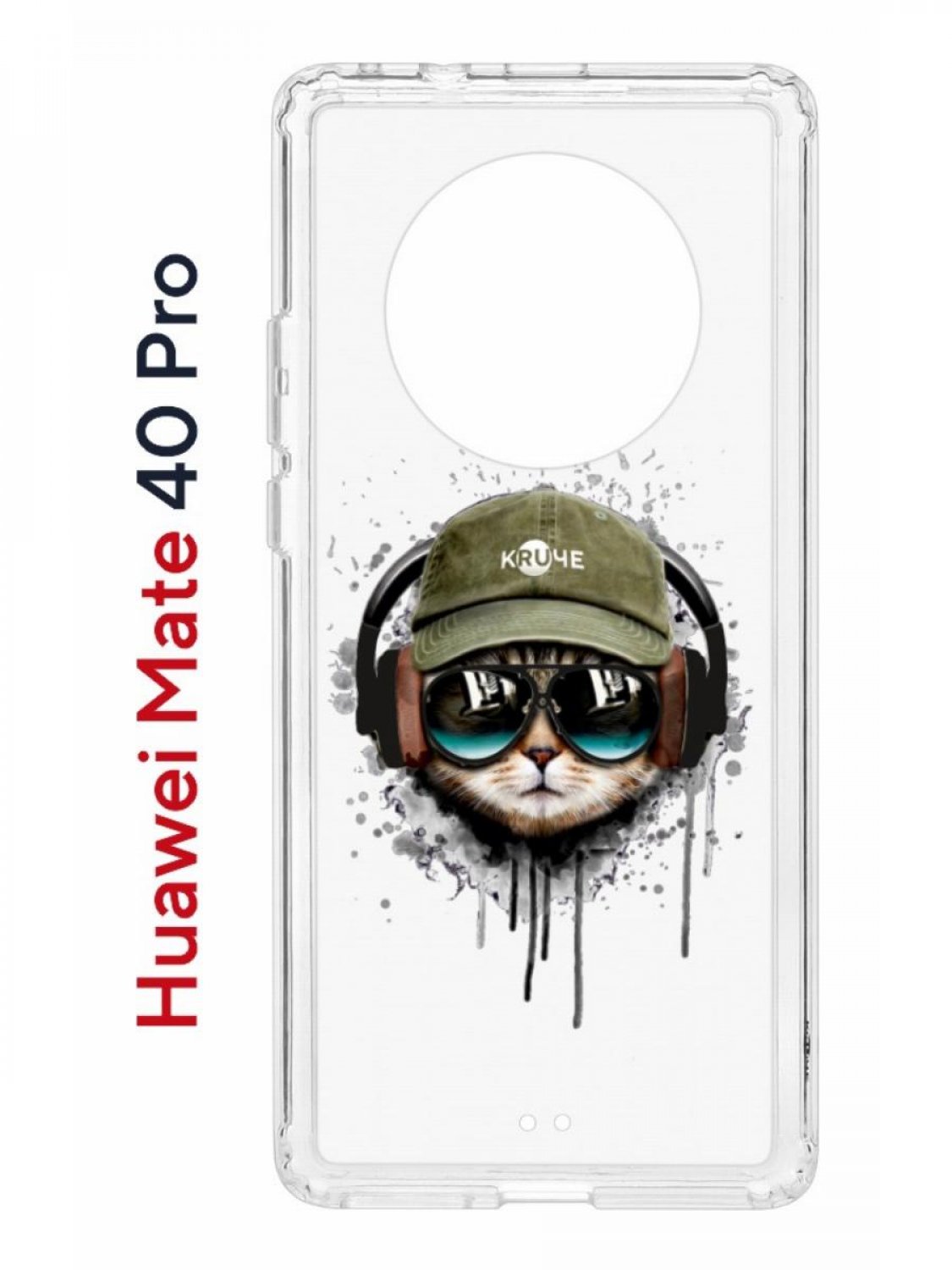 Чехол на Huawei Mate 40 Pro с принтом Kruche Print Кот в наушниках, противоударный бампер