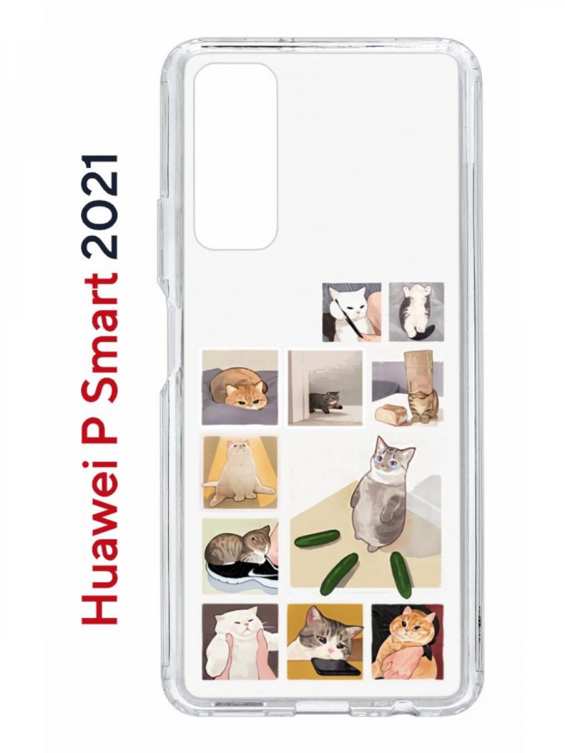 Чехол на Huawei P Smart 2021 с принтом Kruche Print Коты-Мемы, противоударный бампер