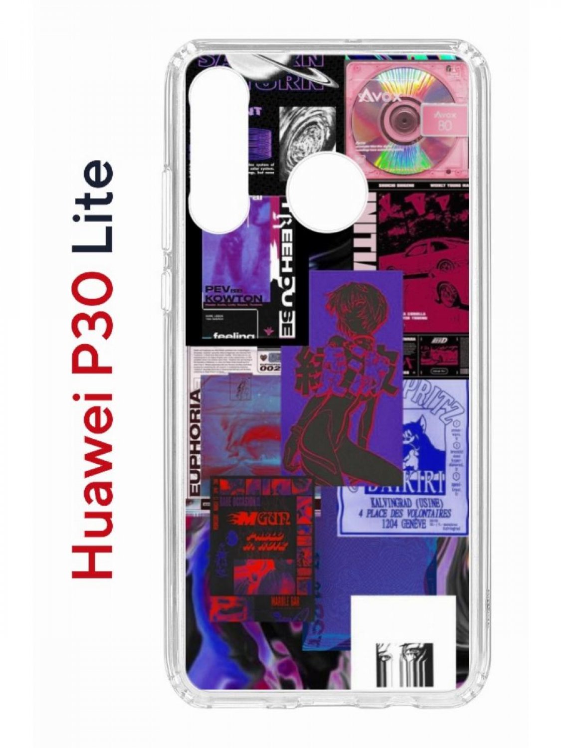 Чехол на Huawei P30 Lite с принтом Kruche Print Стикеры Киберпанк, противоударный бампер