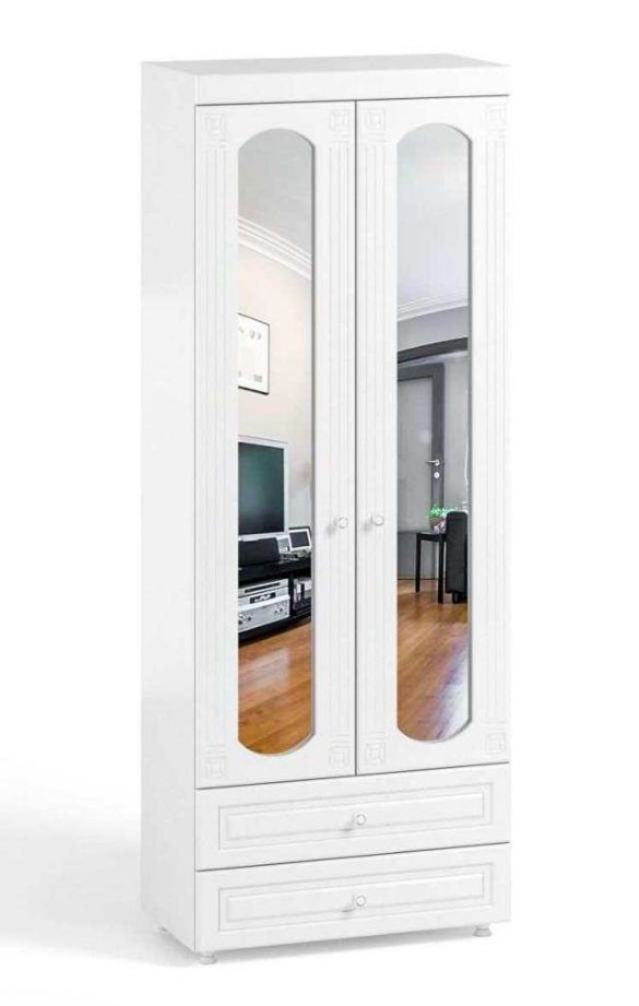 Шкаф 2дв (410) с 2 Малыми зеркальными дверьми и ящиками Катрин-К АФ-45 Афина Белое дерево