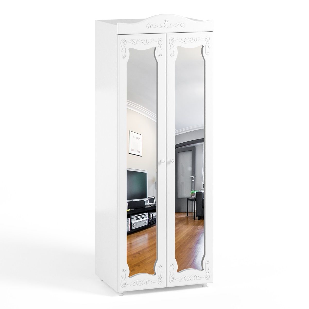 Шкаф 2 дв (560) с 2 Большими зеркальными дверьми Катрин-К ИТ-48 Италия Белое дерево