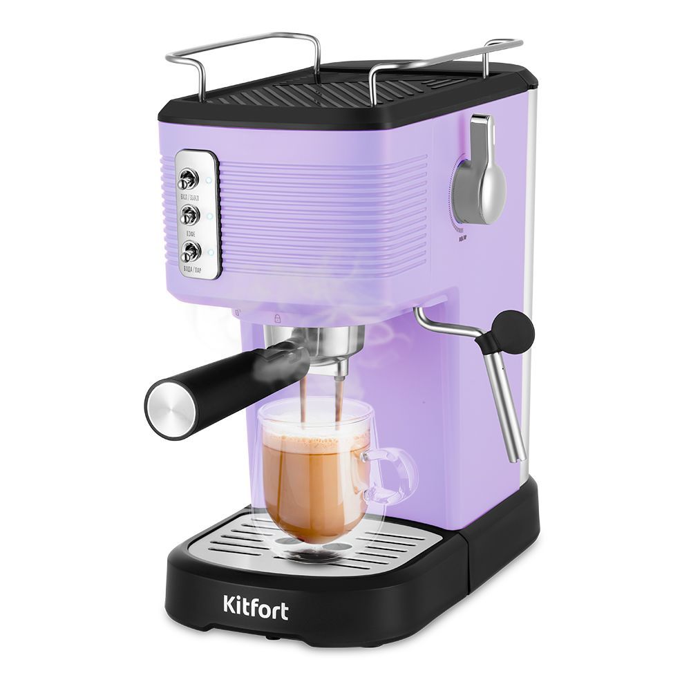 Рожковая кофеварка Kitfort КТ-7180-3 черный, фиолетовый
