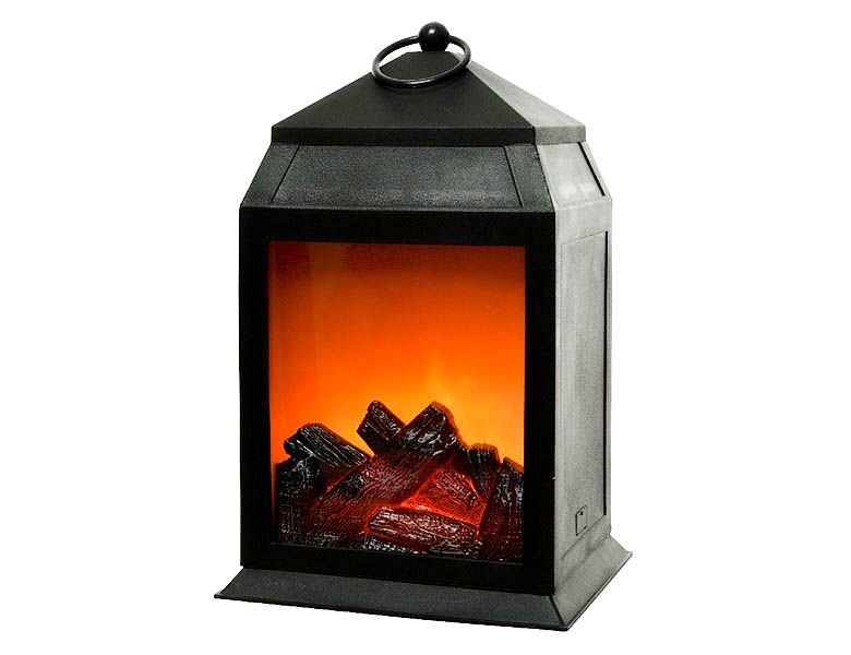 Декоративный фонарь-камин УЮТНЫЙ ВЕЧЕР, черный, эффект живого пламени, 27 см, Kaemingk