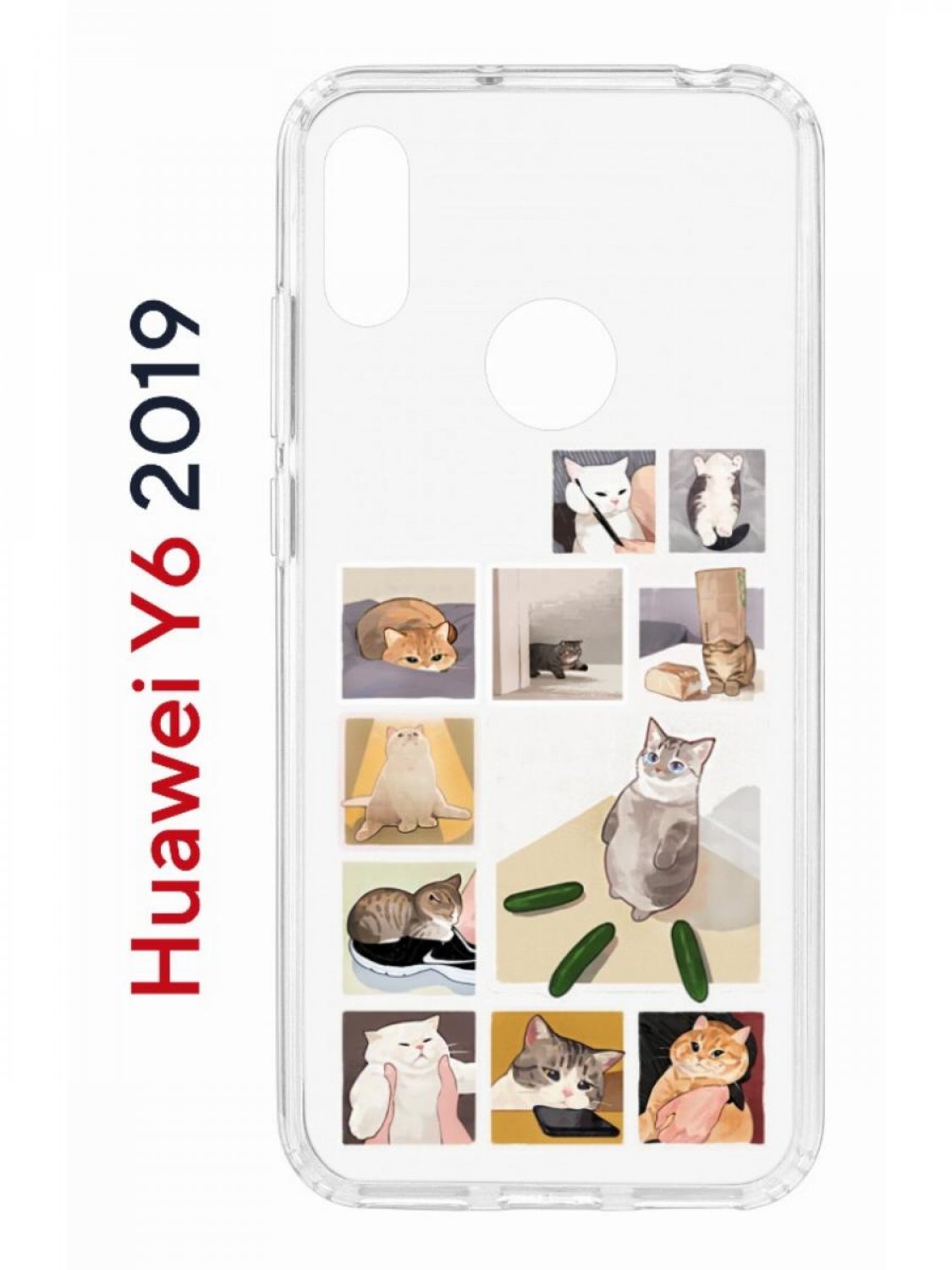 Чехол на Huawei Y6 2019,Honor 8A с принтом Kruche Print Коты-Мемы, противоударный бампер