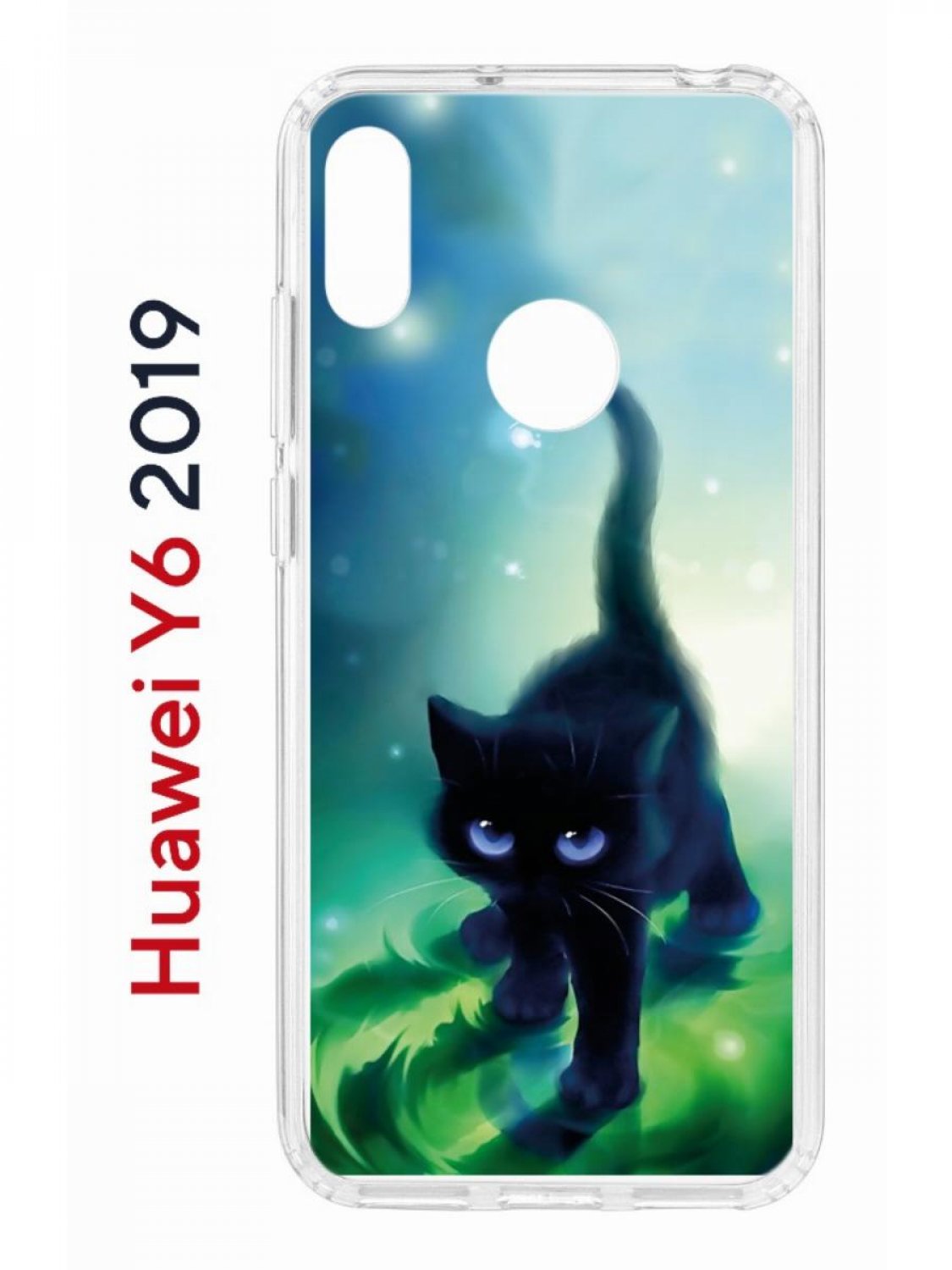 Чехол на Huawei Y6 2019,Honor 8A с принтом Kruche Print Черный кот, противоударный бампер