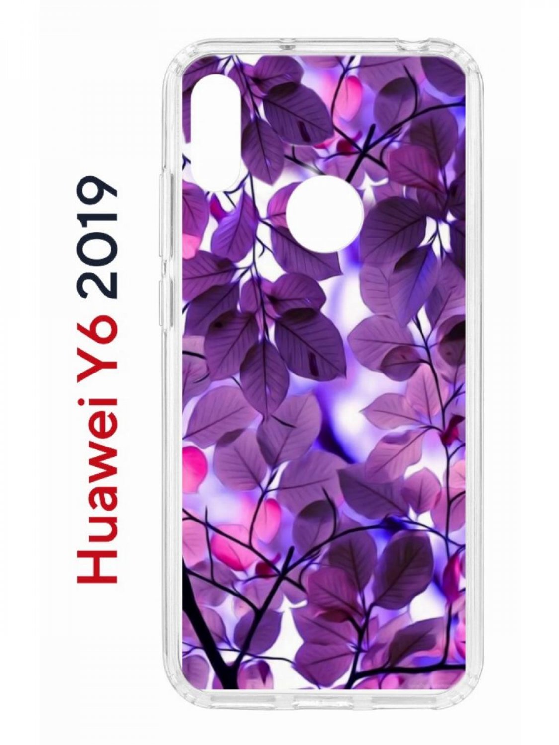 Чехол на Huawei Y6 2019,Honor 8A Kruche Print Purple leaves, противоударный бампер
