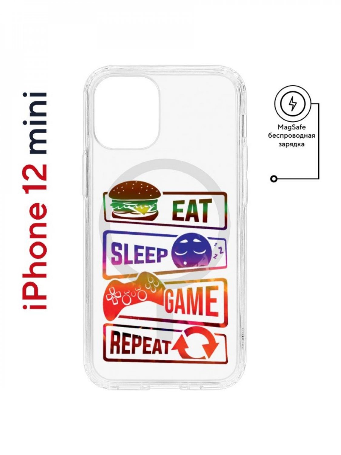 Чехол на iPhone 12 mini MagSafe Kruche Print Repeat противоударный с магнитом