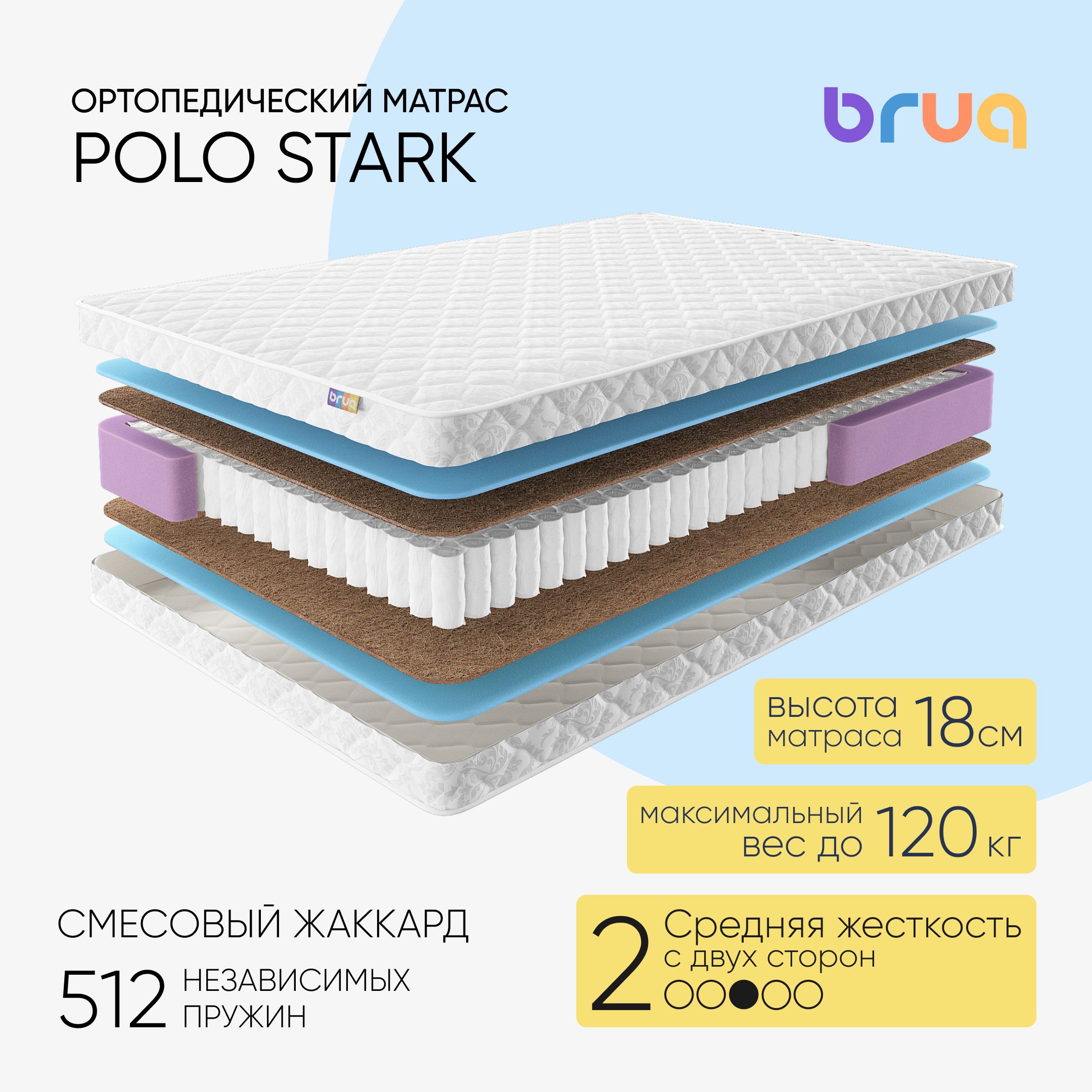 Ортопедический матрас Bruq Polo Stark, двуспальный, 140х200