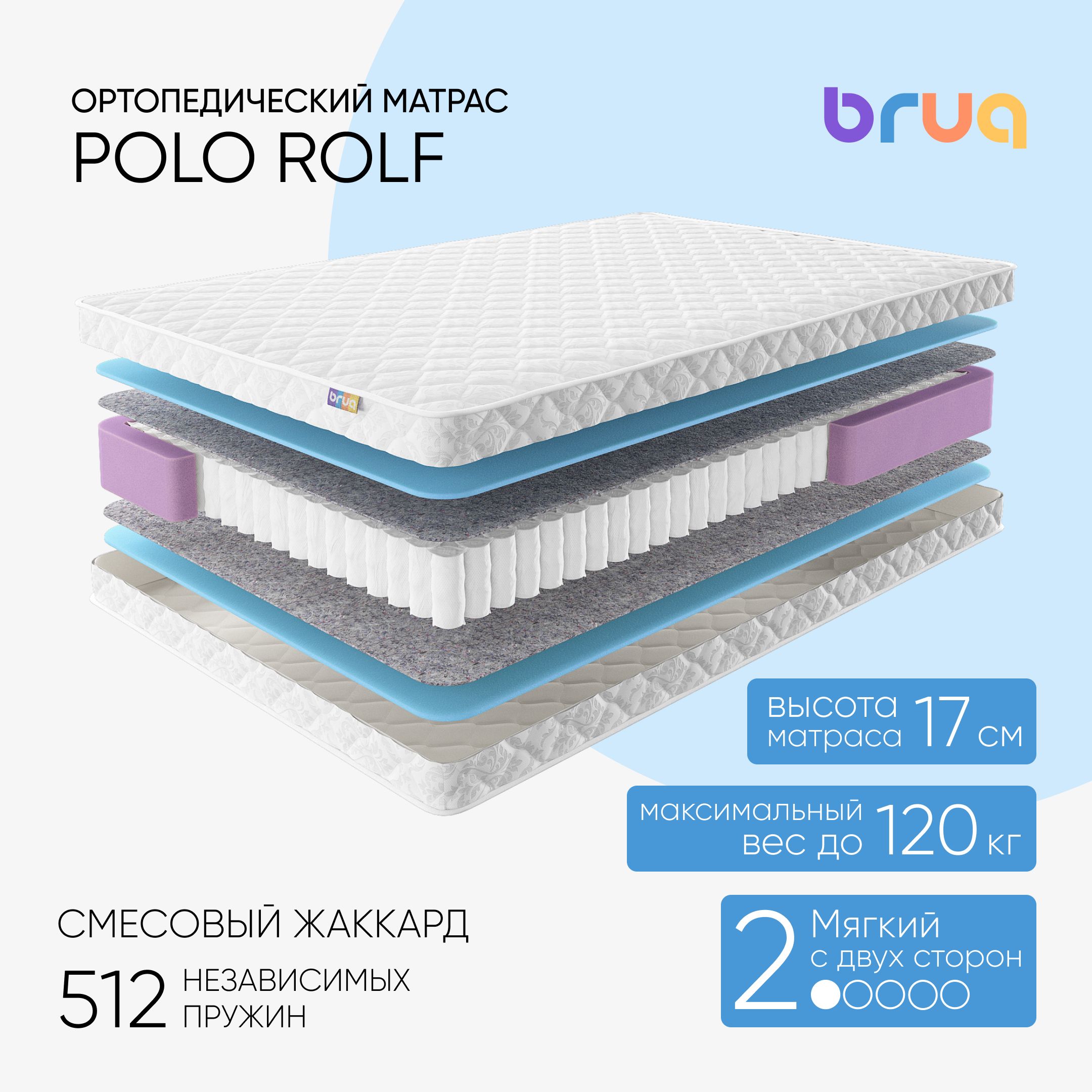 Ортопедический матрас Bruq Polo Rolf, двуспальный, 140х200