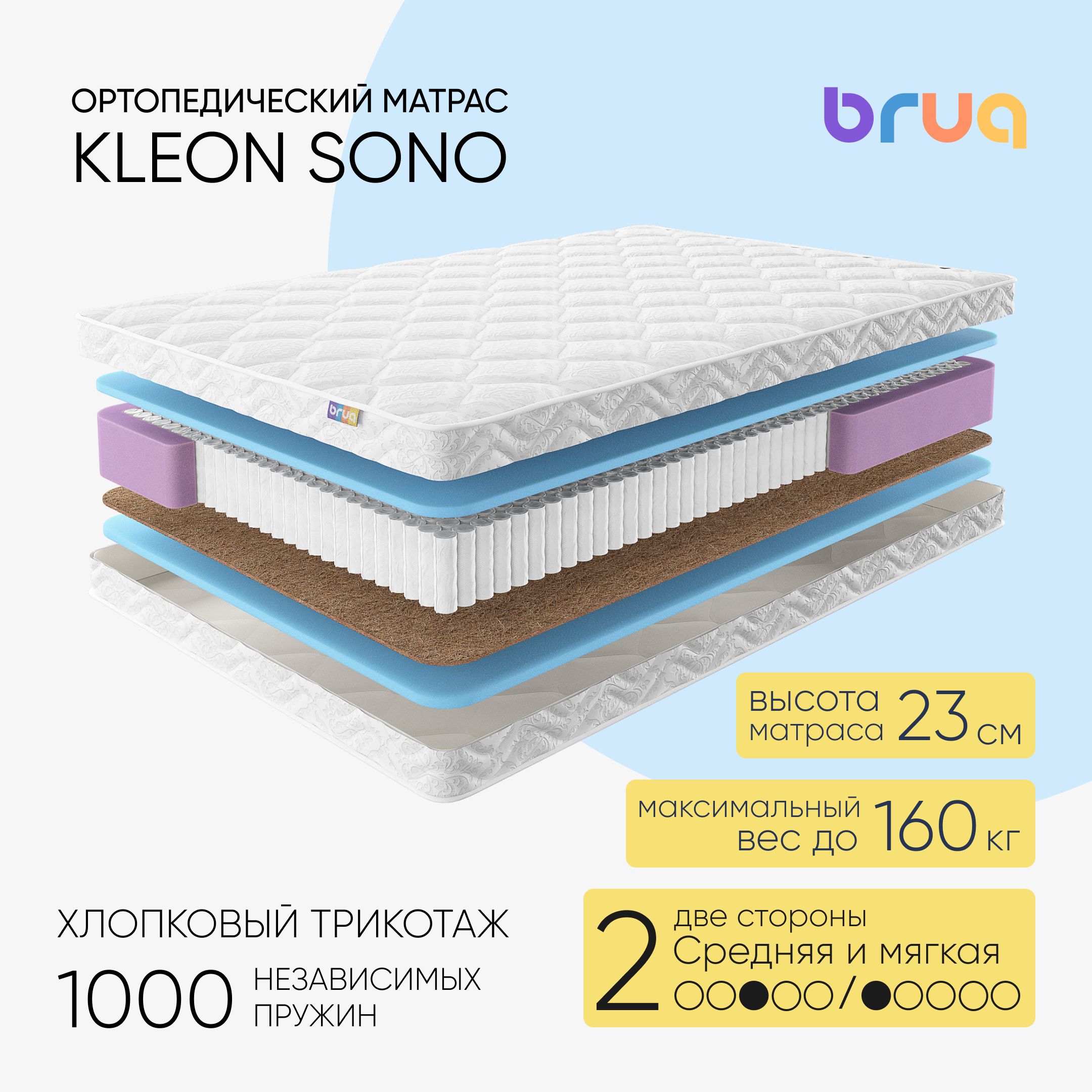 Ортопедический матрас Bruq Kleon Sono, двуспальный, 200х200